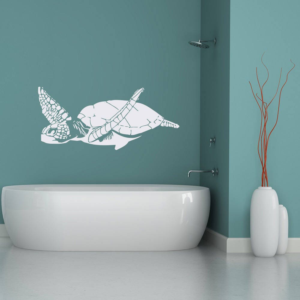 Swimming Turtle Wall Decal Marine Life Decor for Bathroom- Underwater ...