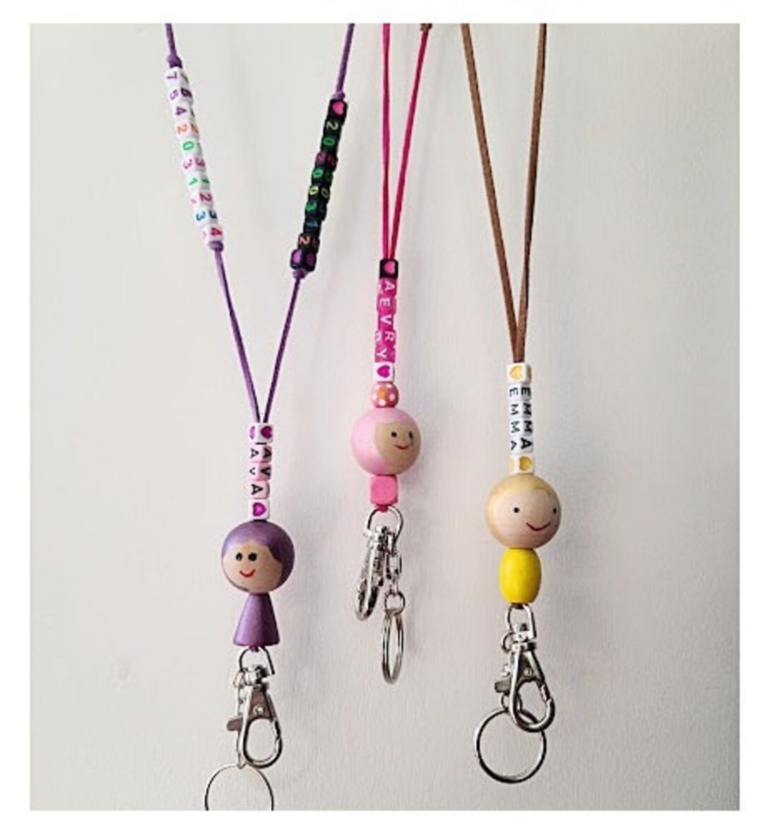 Personalized Colors Names Beads Lanyard for Kids / Doll Face Lanyard ...