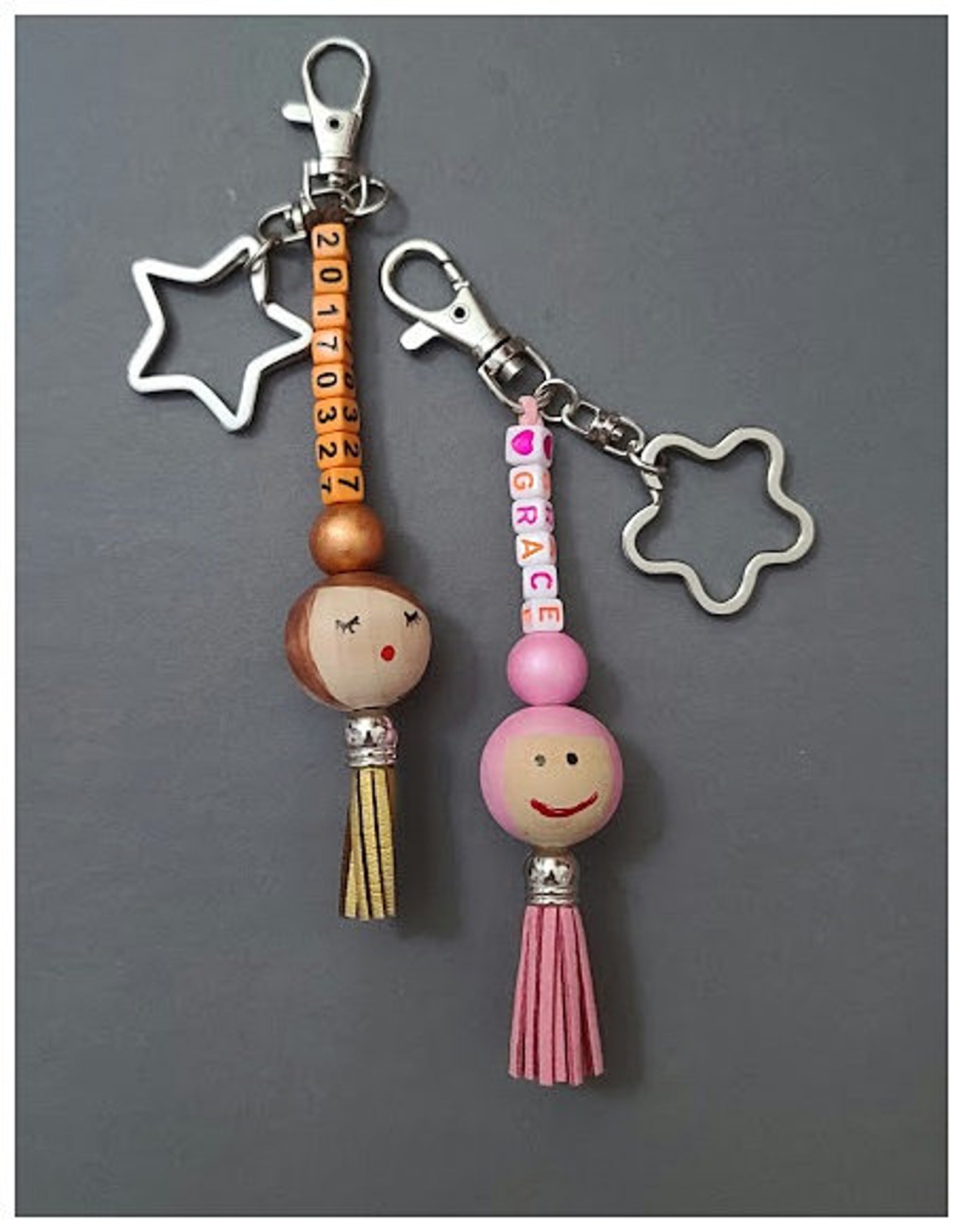 Kids Name Key Chain/cute Doll Face With Name Key Chain/girls Face Name ...