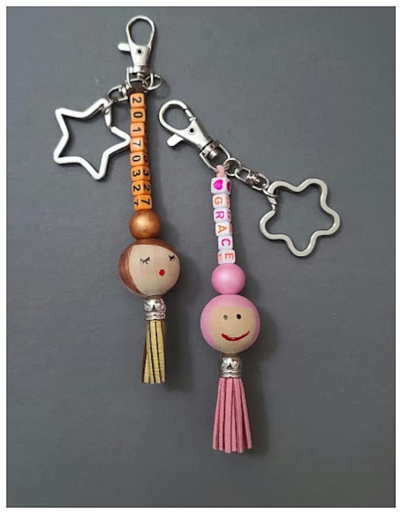 Kids Name Key Chain/cute Doll Face With Name Key Chain/girls Face Name ...