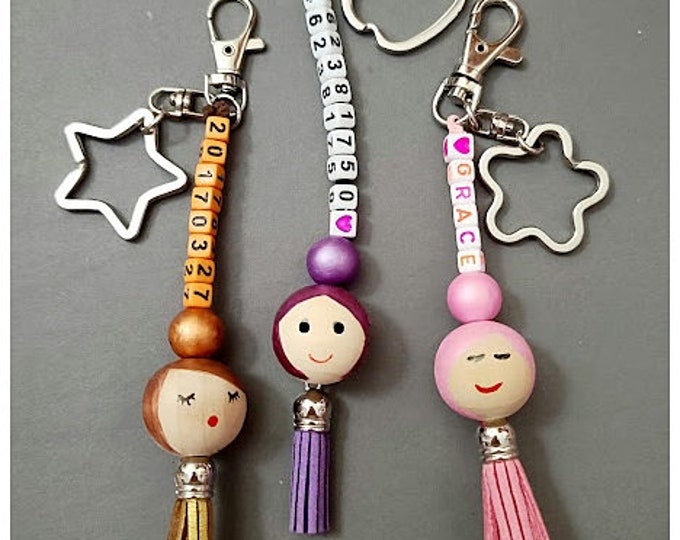 Kids Name Key Chain/cute Doll Face With Name Key Chain/girls Face Name ...