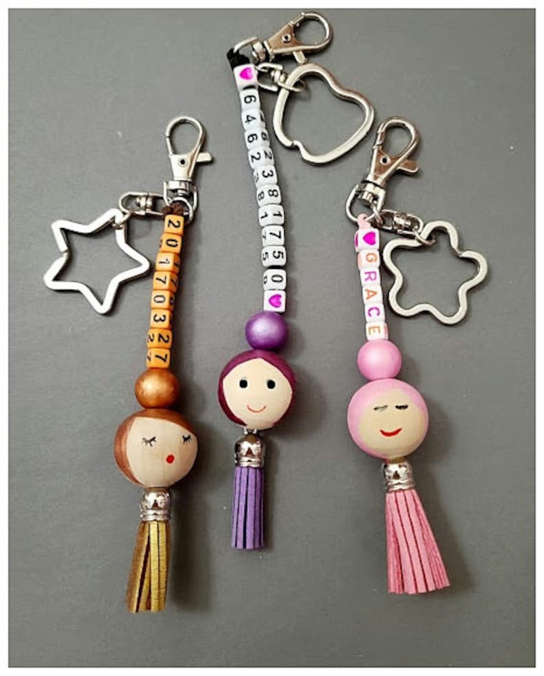 Kids Name Key Chain/cute Doll Face With Name Key Chain/girls Face Name ...