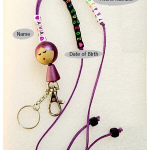 Personalized Colors Names Beads Lanyard for Kids / Doll Face Lanyard ...