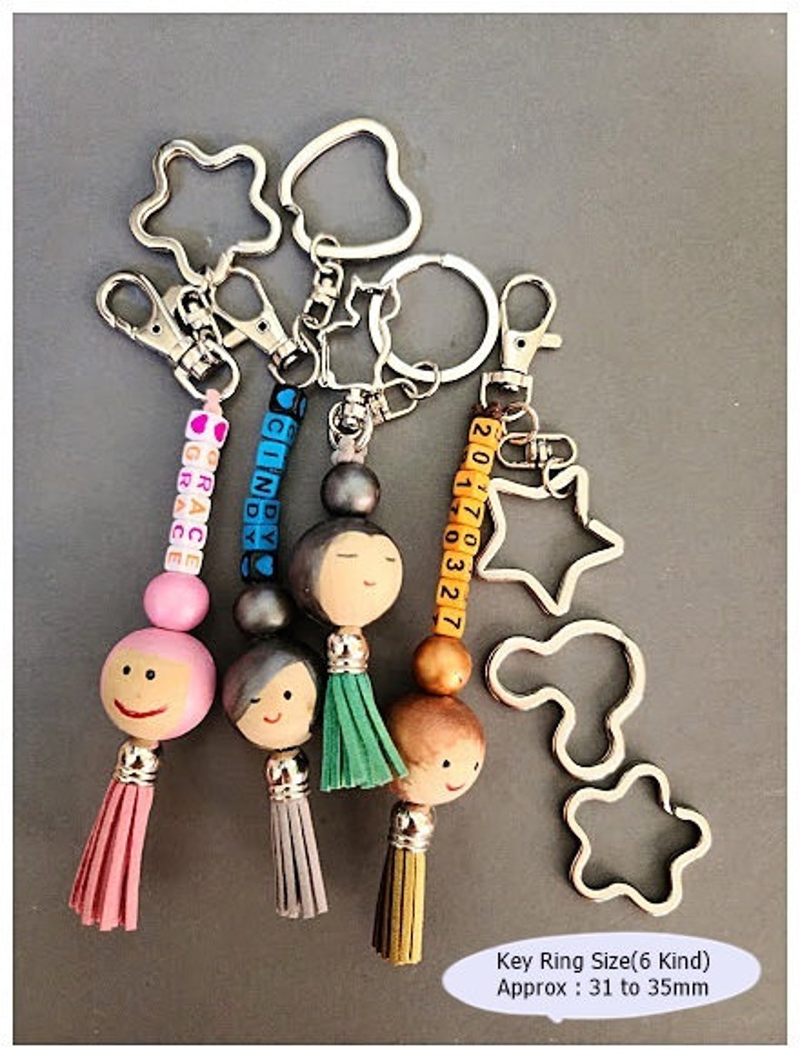 Kids Name Key Chain/cute Doll Face With Name Key Chain/girls Face Name ...
