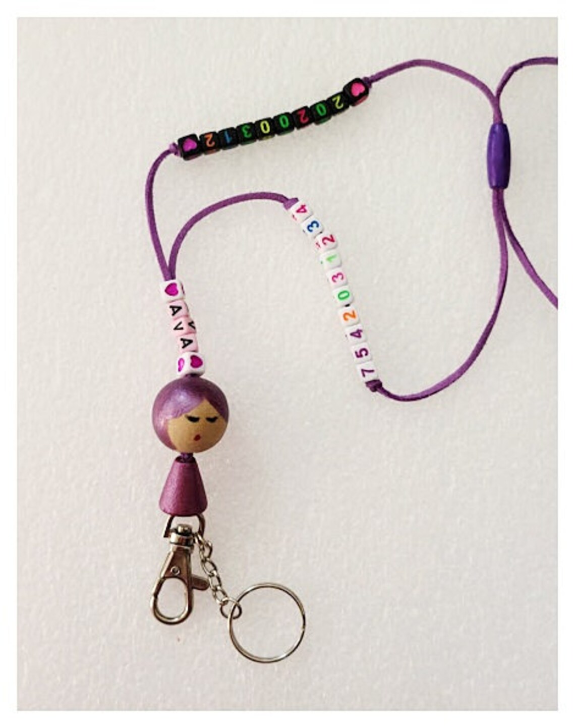 Personalized Colors Names Beads Lanyard for Kids / Doll Face Lanyard ...