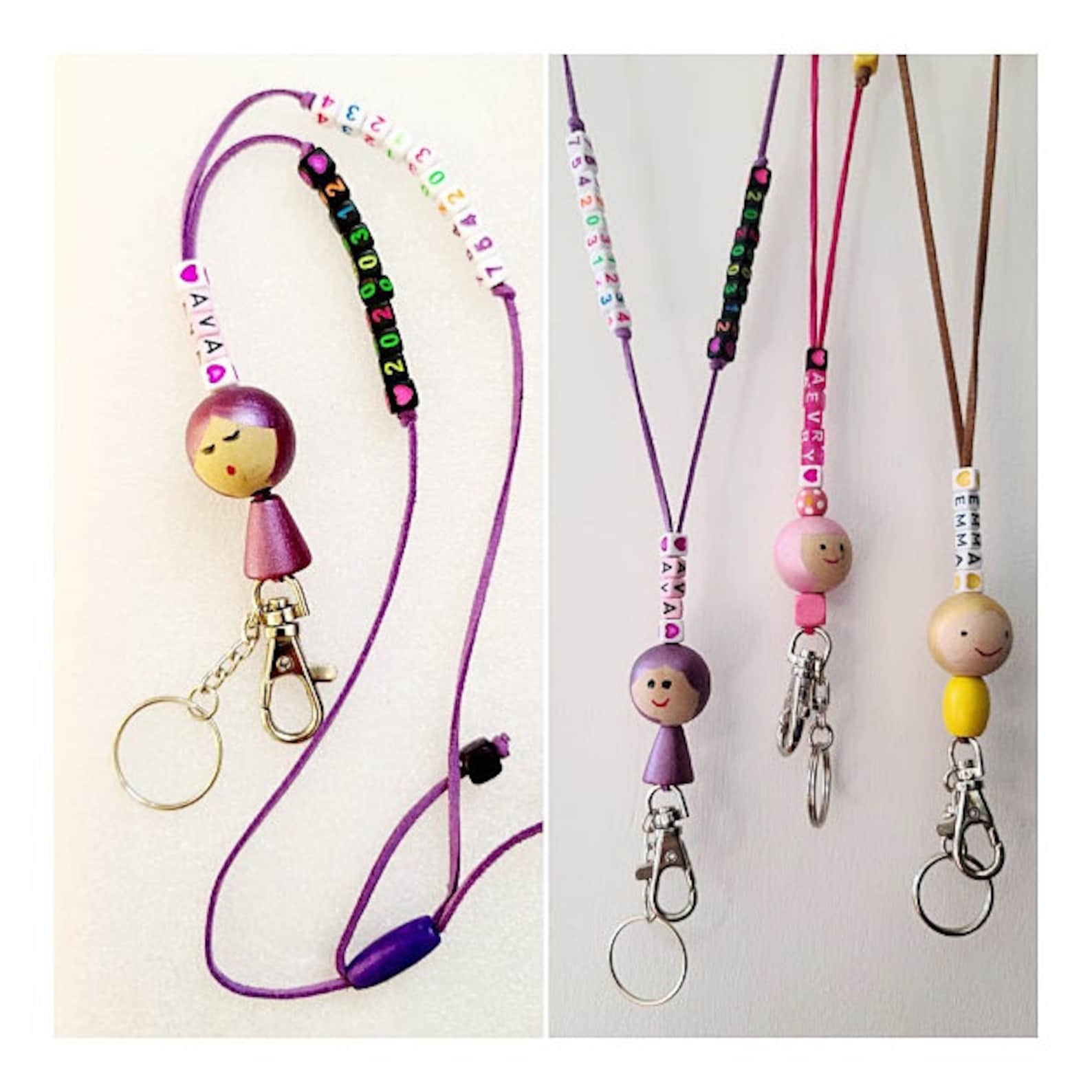 Personalized Colors Names Beads Lanyard for Kids / Doll Face Lanyard ...
