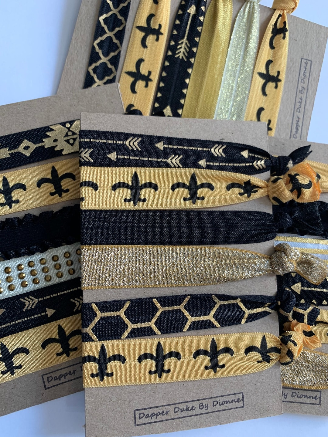 Saints Set of 6 Hair Ties for the Who Dat Fan! Black and Gold Superbowl ...