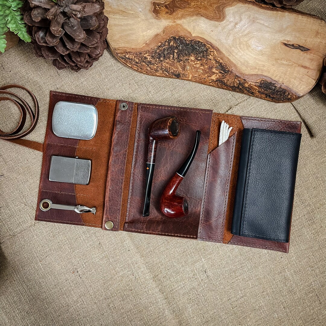 Bison / Buffalo Leather - Large Tobacco Pipe Roll / Pipe Pouch / Pipe ...