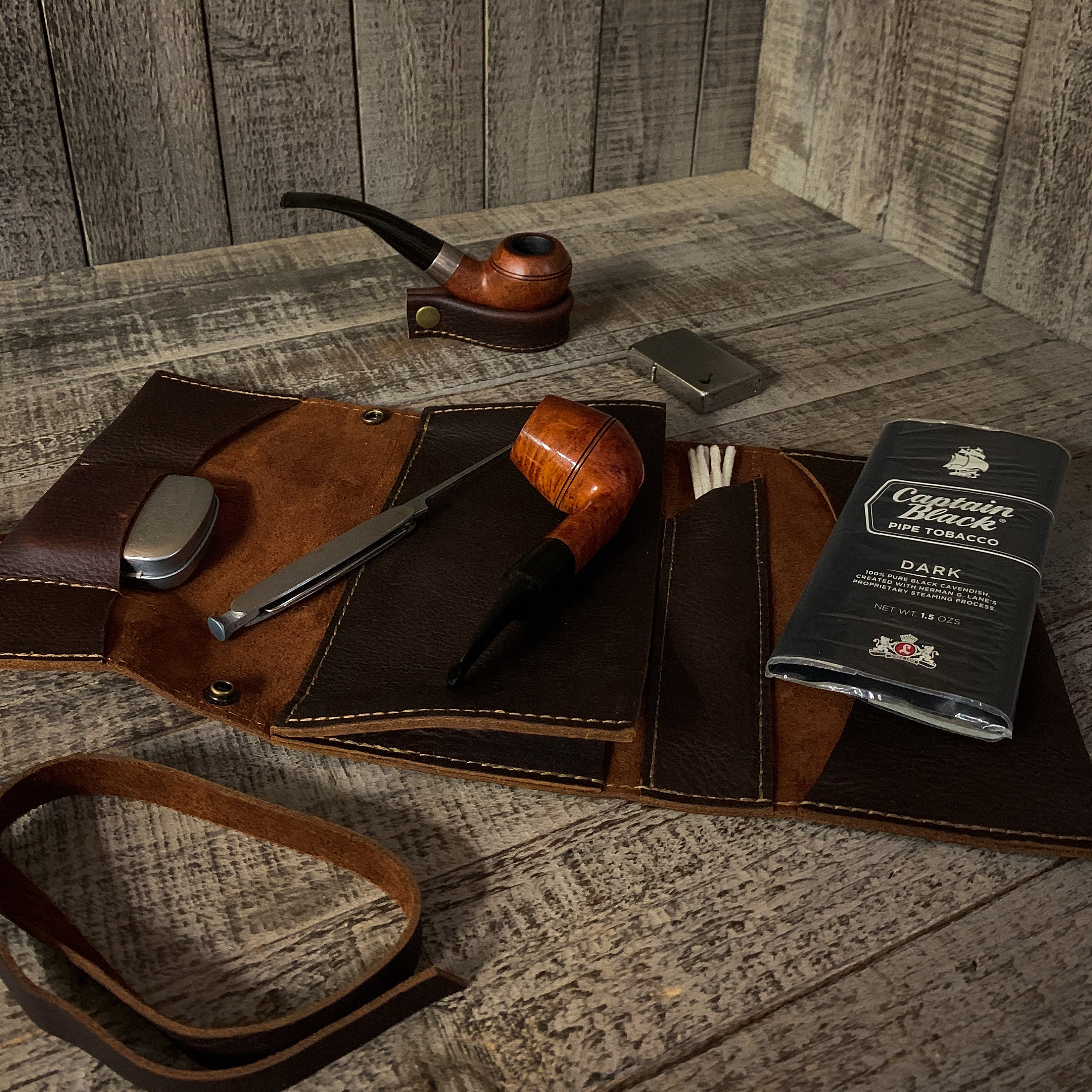 Rustic Kodiak Leather - Large Tobacco Pipe Pouch / Pipe Roll / Pipe Bag ...