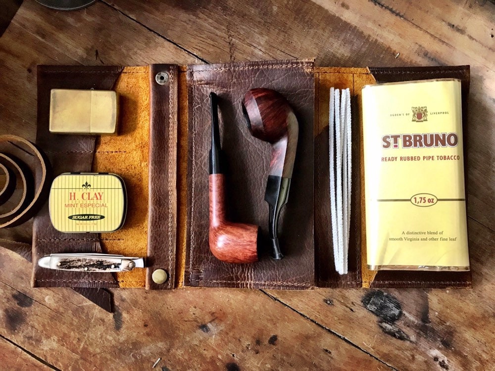 Rustic Kodiak Leather - Large Tobacco Pipe Pouch / Pipe Roll / Pipe Bag ...