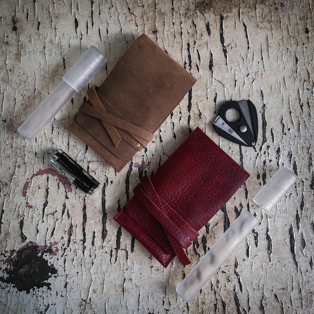 Oxblood Bison & Utility Leather Cigar Travelers / Pouches / Carrier - Etsy