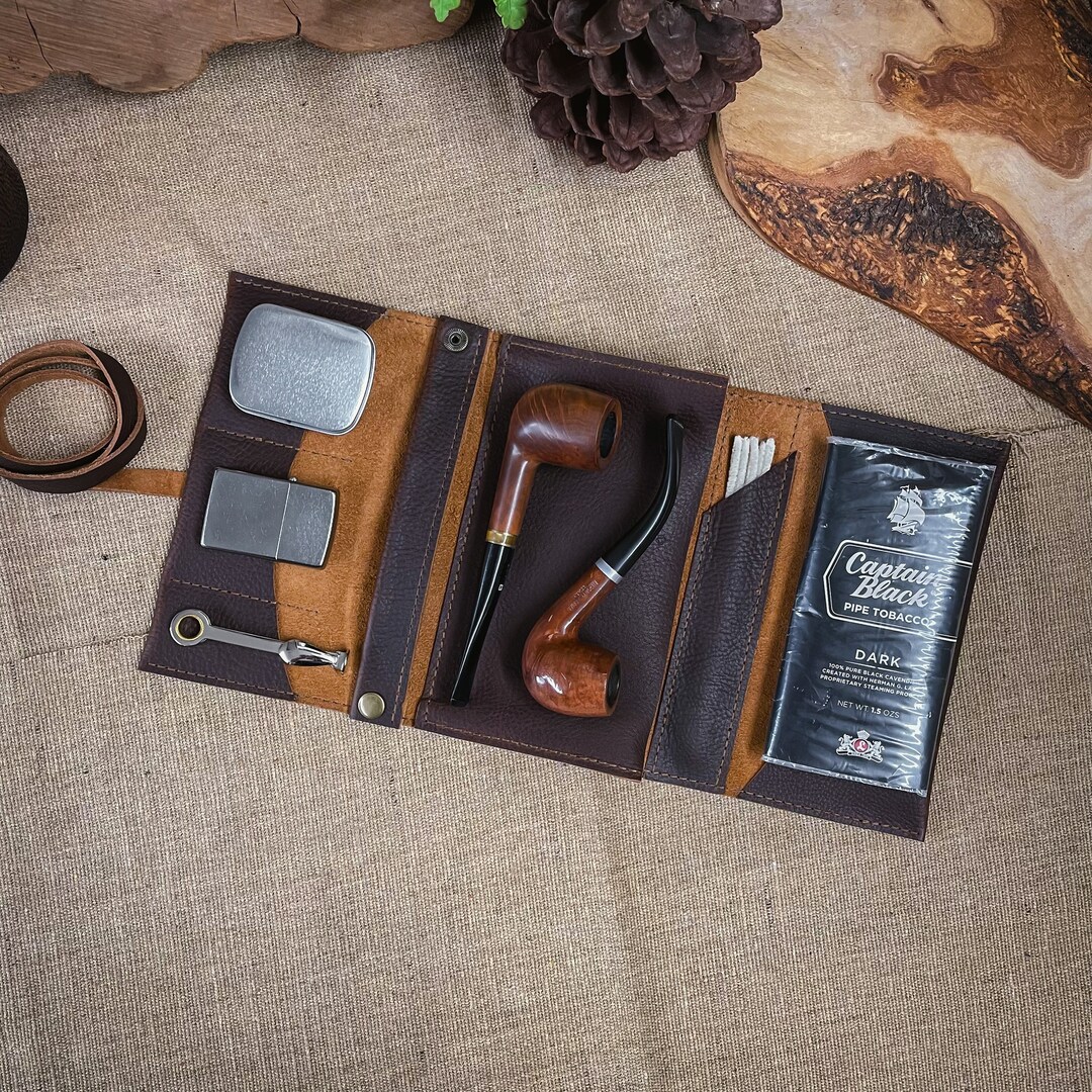 Rustic Kodiak Leather - Large Tobacco Pipe Pouch / Pipe Roll / Pipe Bag ...