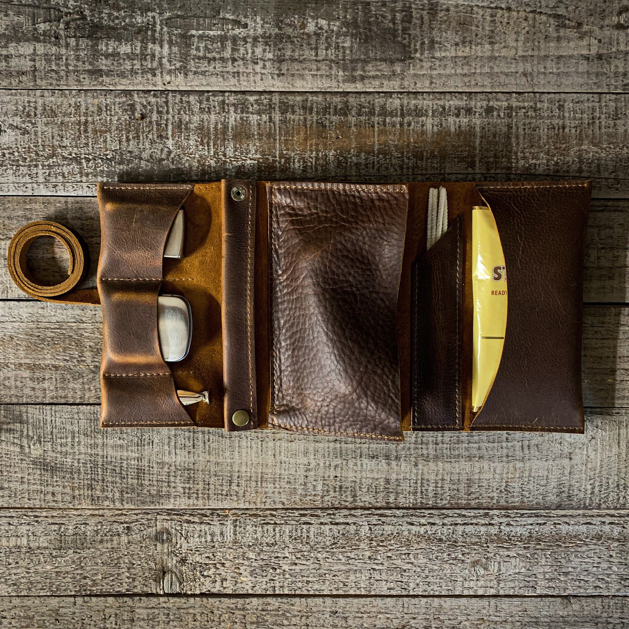 Rustic Kodiak Leather - Large Tobacco Pipe Pouch / Pipe Roll / Pipe Bag ...