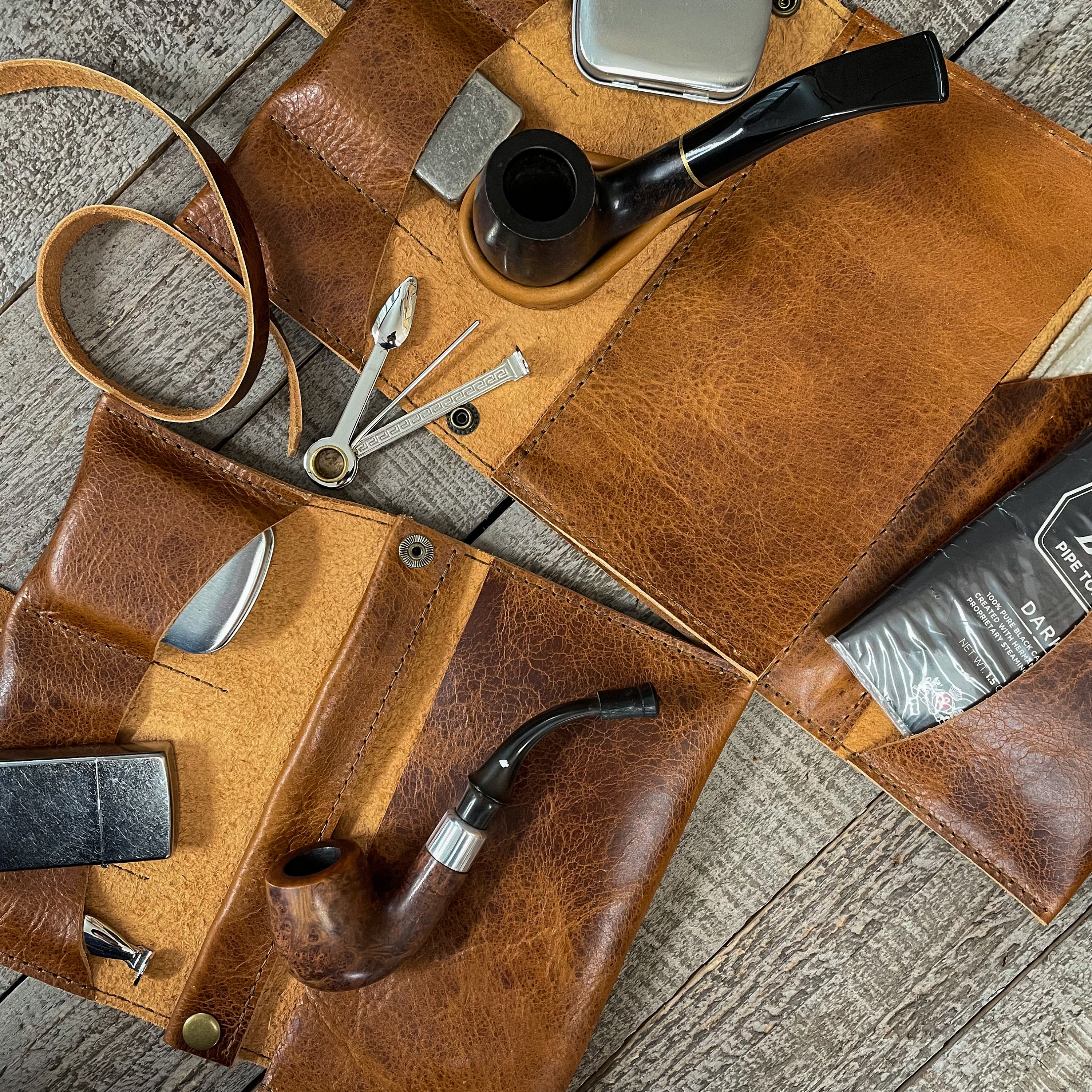 Bison / Buffalo Leather - Tobacco Pipe Pouch / Pipe Roll / Pipe Bag ...