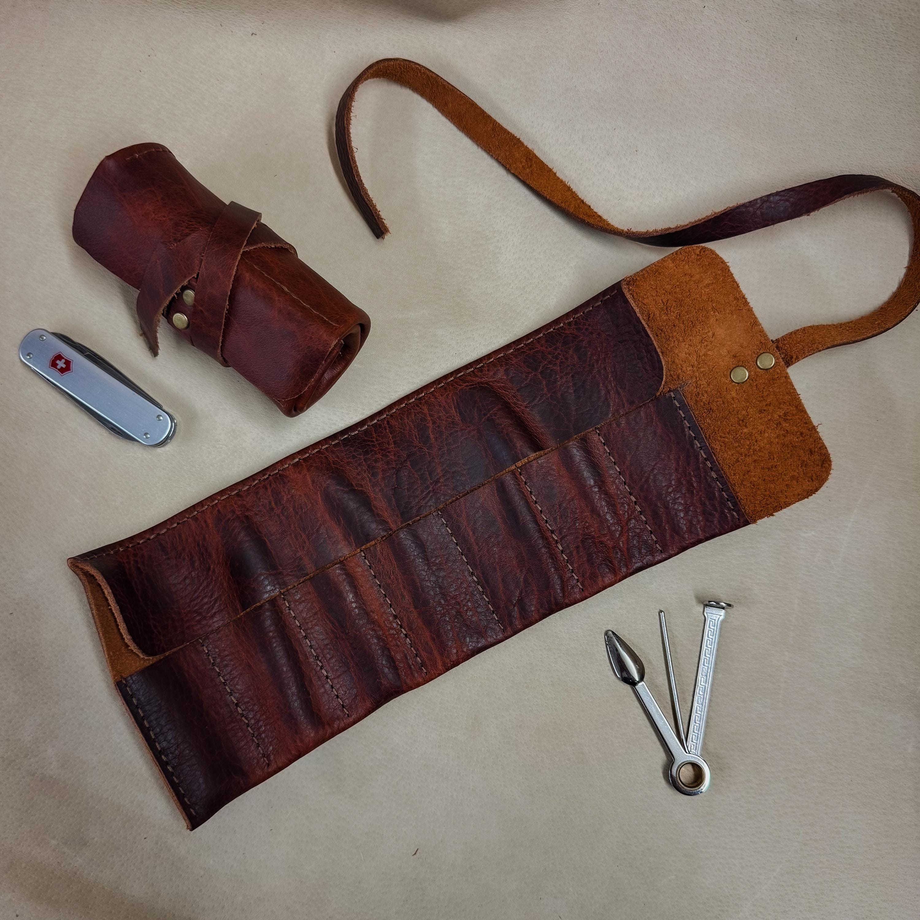 SALE Apache Whiskey Bison Leather 7 Tamper Rolls / Storage / Pouch