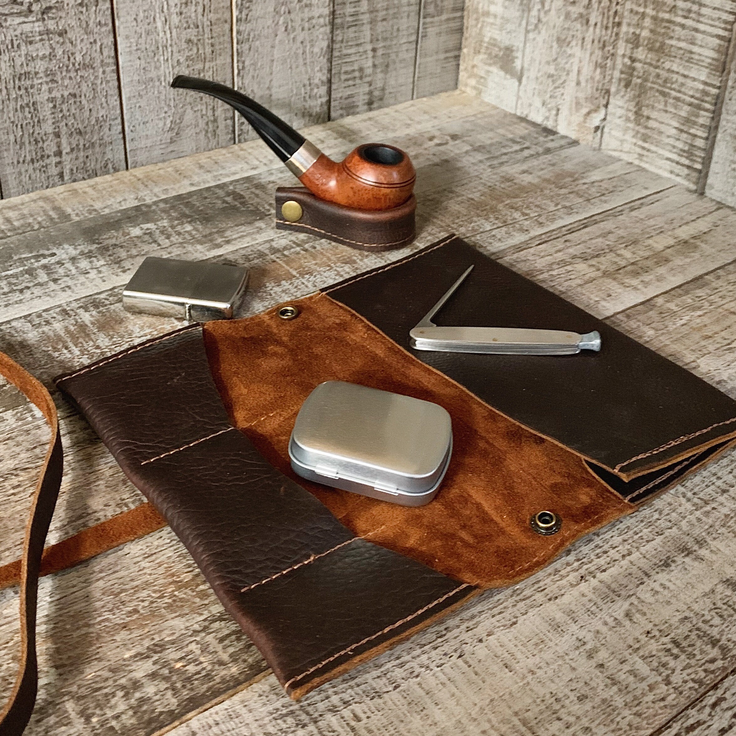 Rustic Kodiak Leather Medium Tobacco Pipe Pouch / Pipe Roll | Etsy