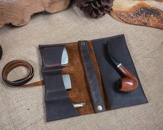 Rustic Kodiak Leather Medium Tobacco Pipe Pouch / Pipe Roll / Pipe Bag ...