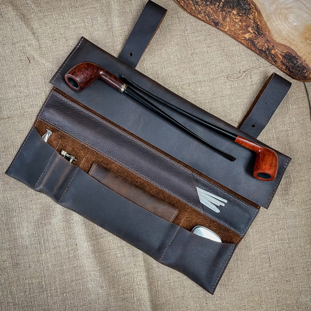 Dark Brown Kodiak Churchwarden Tobacco Pipe Pouch / Pipe Roll / Pipe ...