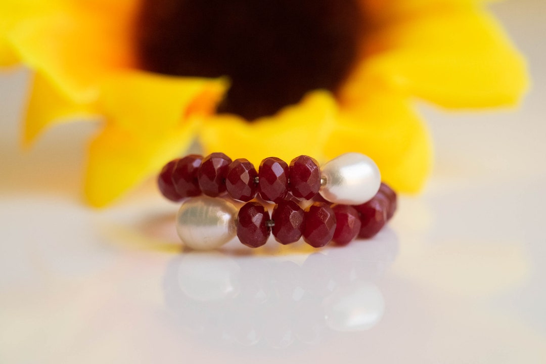 Faceted Ruby Root Natural Stone Ring, 2 Models, One Size Adjustable - Etsy