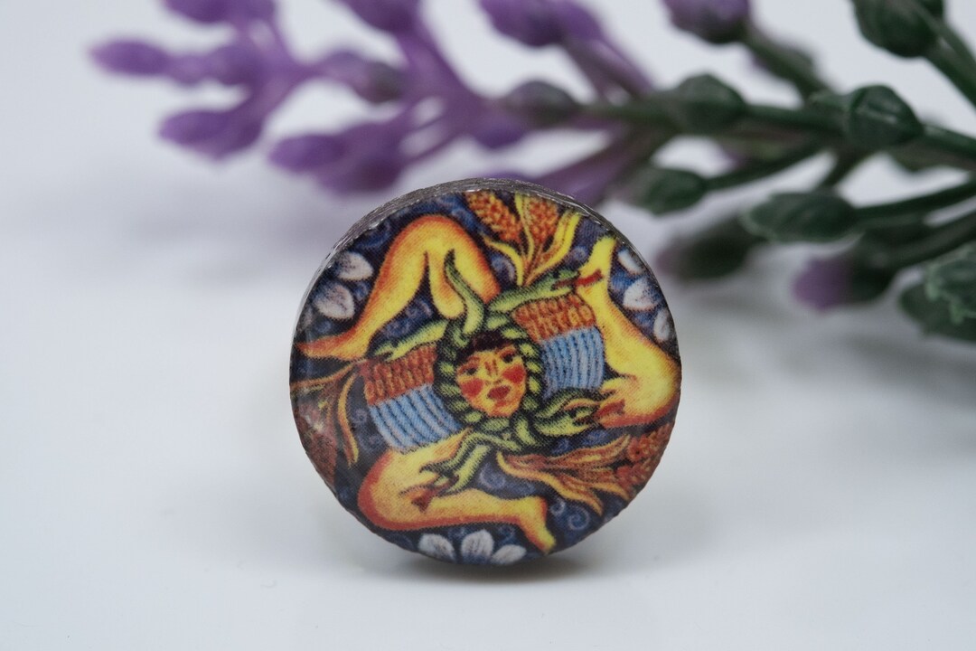 Caltagirone Ceramic Tile Ring With Trinacria Decoration, Adjustable ...