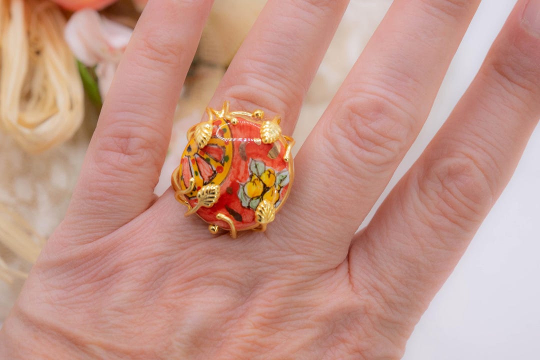 Handmade Caltagirone Ceramic Tile Ring, Lemons and Cart - Etsy
