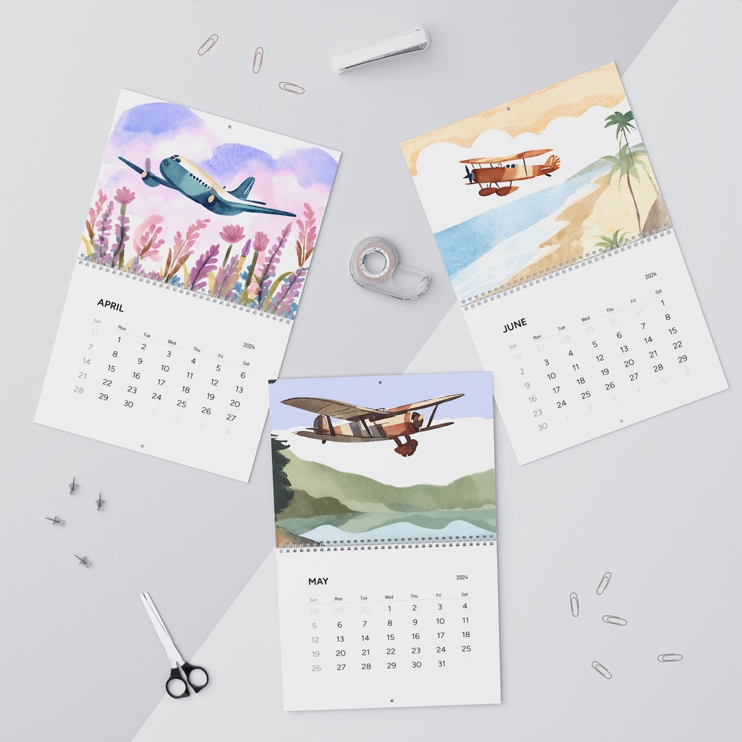 A Year in Aviation Watercolor Calendar, 2024 Aviation Calendar, 2024 ...