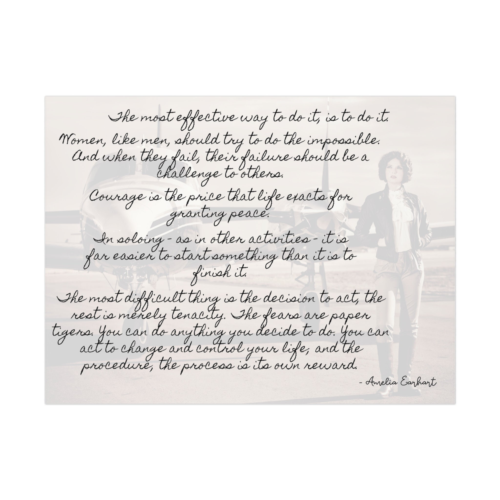 Amelia Earhart Quotes Airplane Poster, Gift for Female Pilot, Female ...