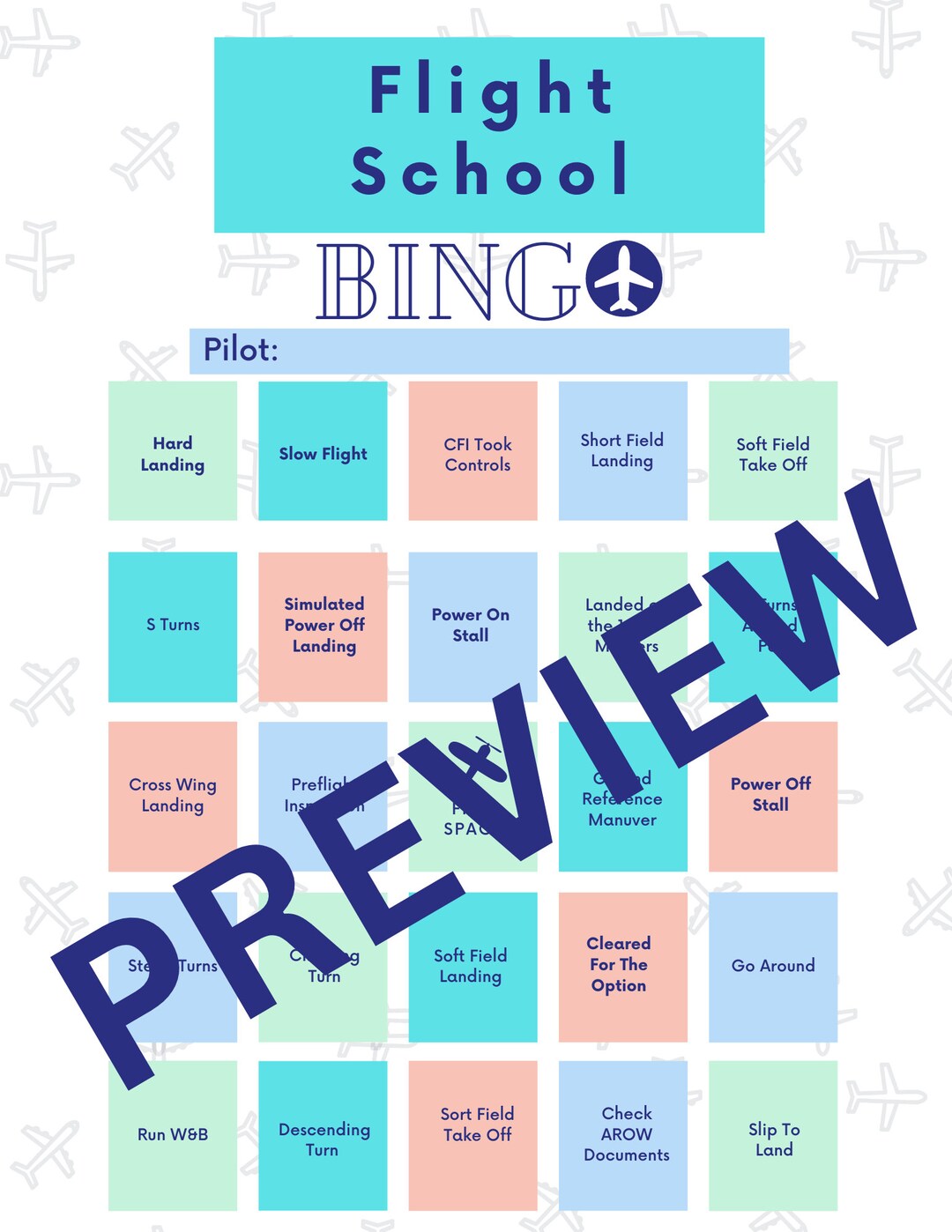 Flight School Bingo, Private Pilot Bingo, Pilot Bingo, Aviation Bingo ...