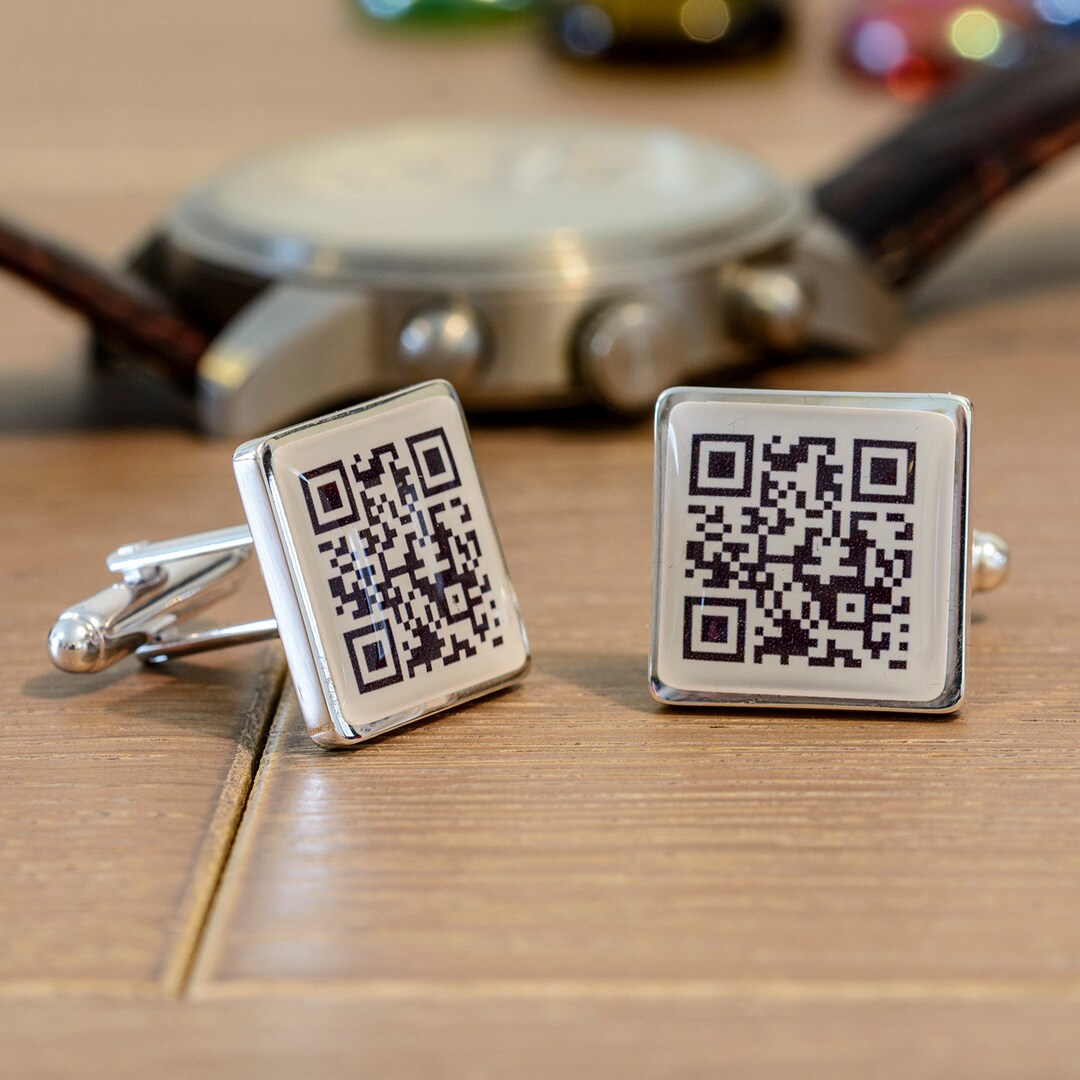 Personalized QR Code Silver Plated Cufflinks: Hidden Message Gift - Etsy