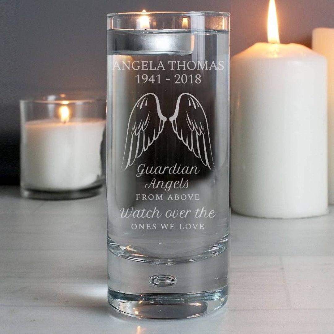 Personalised Guardian Angel Wings Glass Floating Candle Holder ...