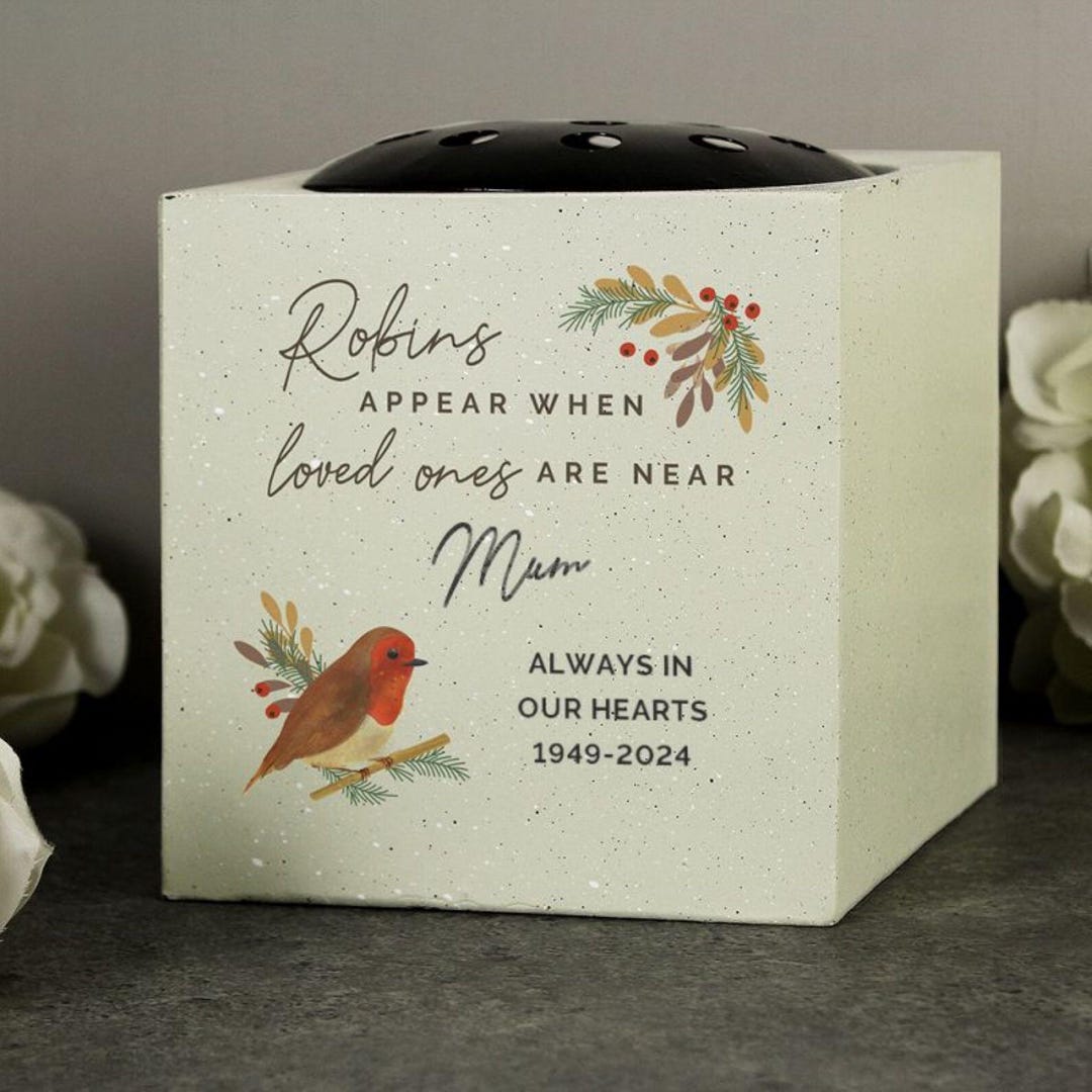 Personalised Robins Appear Memorial Vase, Grave Flower Bowl Cemetery ...