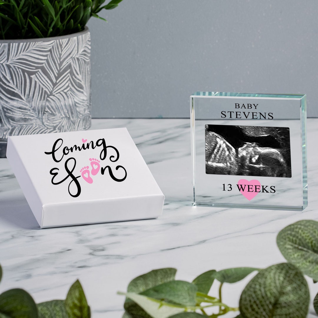 Personalised Baby Ultrasound Scan Photo Glass Token Paperweight, Baby ...