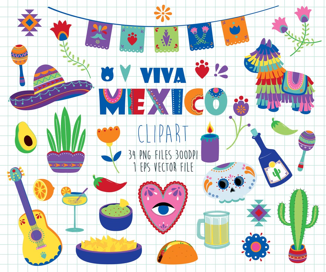 Mexican Fiesta Clipart Set, PNG, EPS, Mexican Party Mexican Food ...