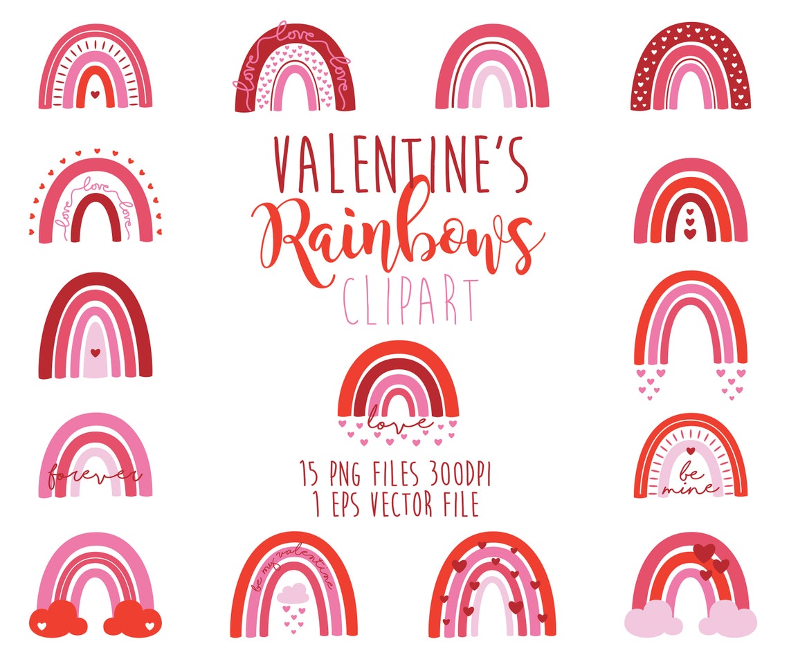 Valentine Rainbow Clipart, Love Rainbow Vector, Digital Rainbows ...