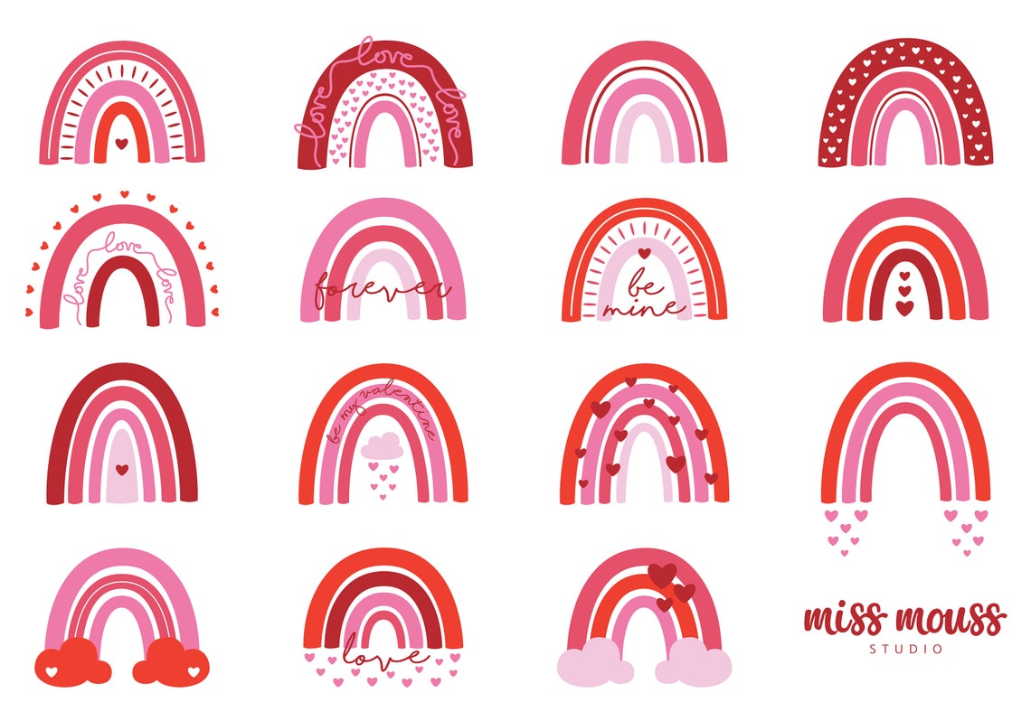 Valentine Rainbow Clipart, Love Rainbow Vector, Digital Rainbows ...