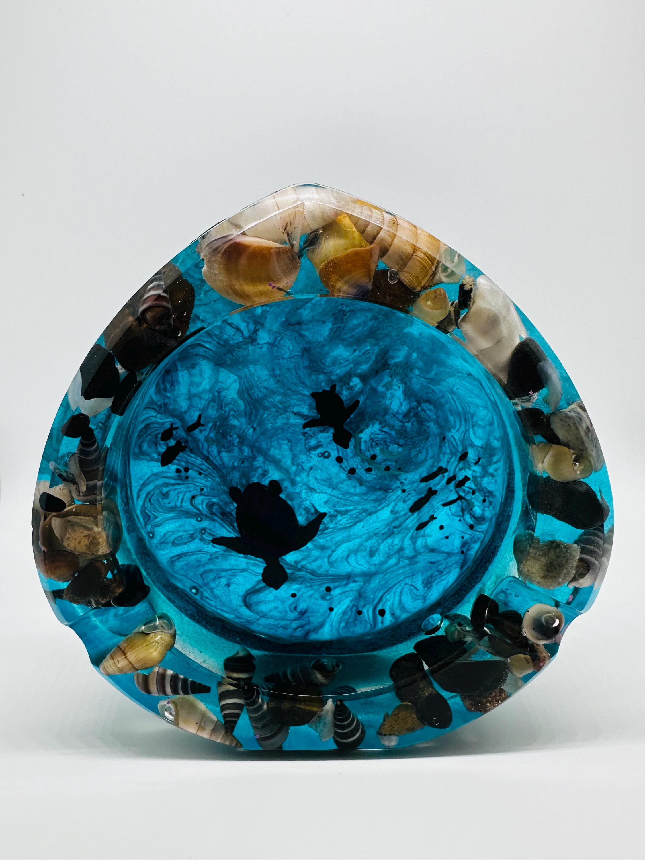 Colorful Turtle Ash Tray With Sea Shells Ocean Theme Homemade With ...