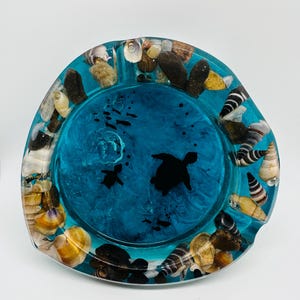 Colorful Turtle Ash Tray With Sea Shells Ocean Theme Homemade With ...