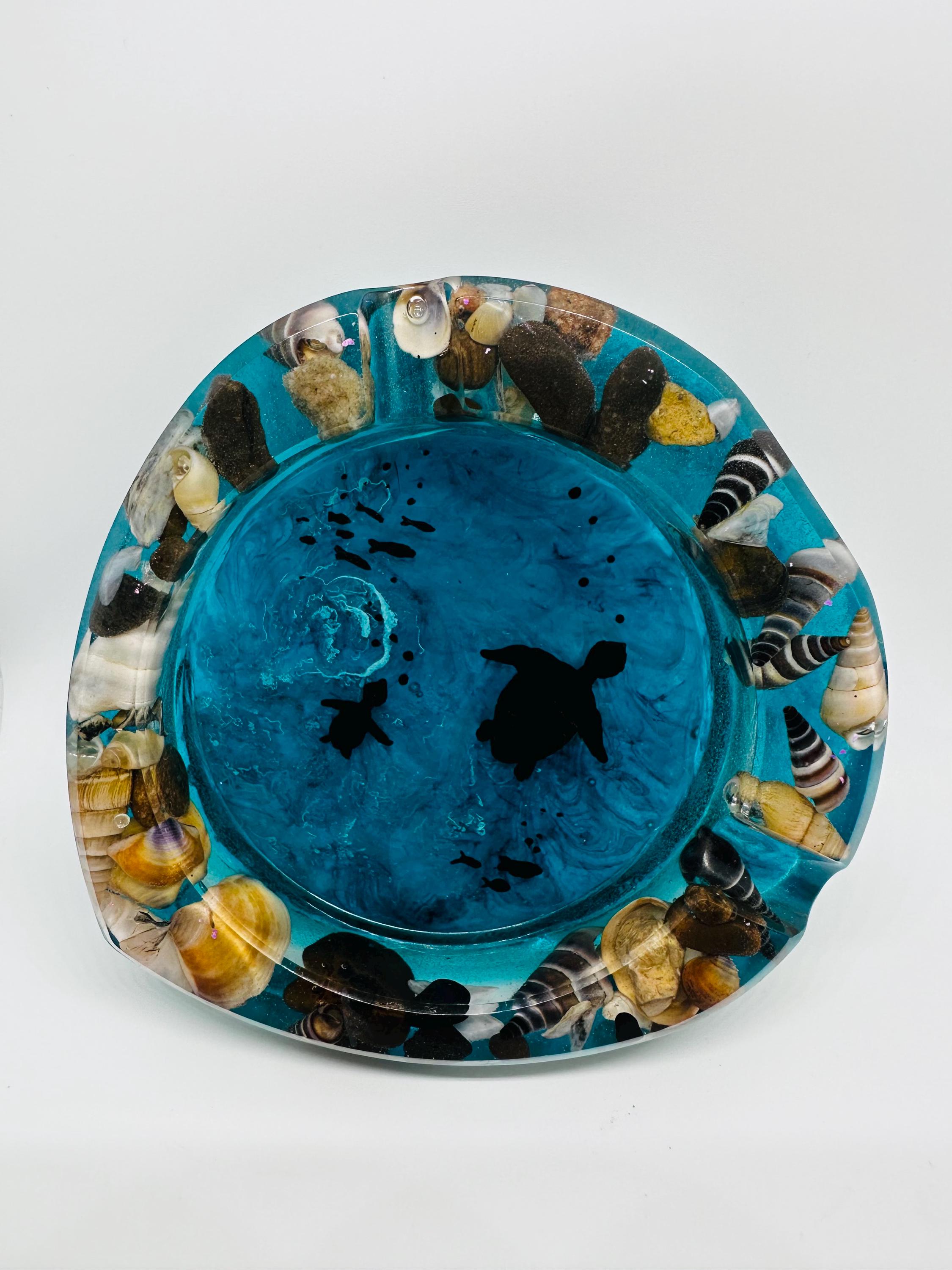 Colorful Turtle Ash Tray With Sea Shells Ocean Theme Homemade With ...