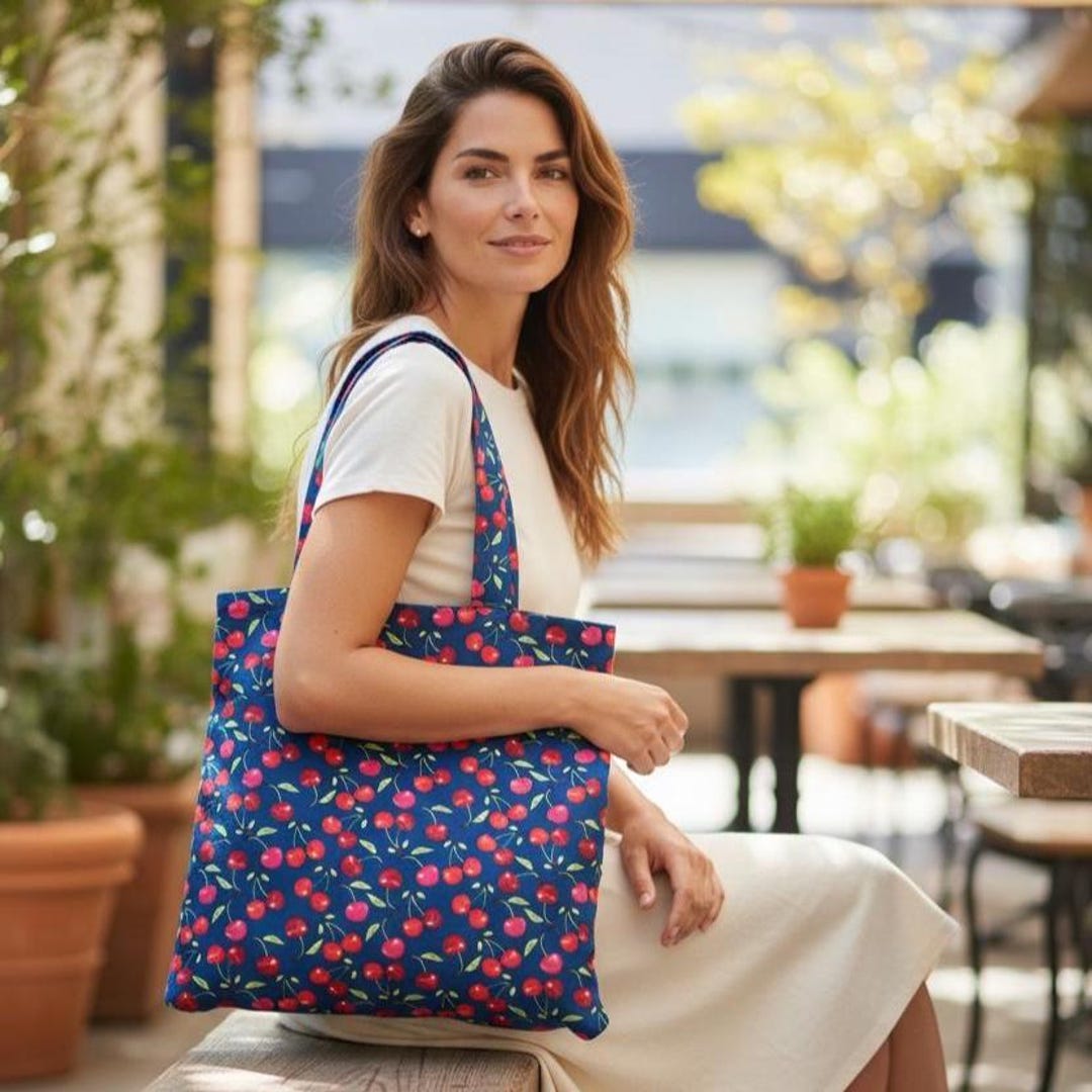 Reversible Cotton Tote Bag, Floral Cherry Print Tote, Fully Lined ...