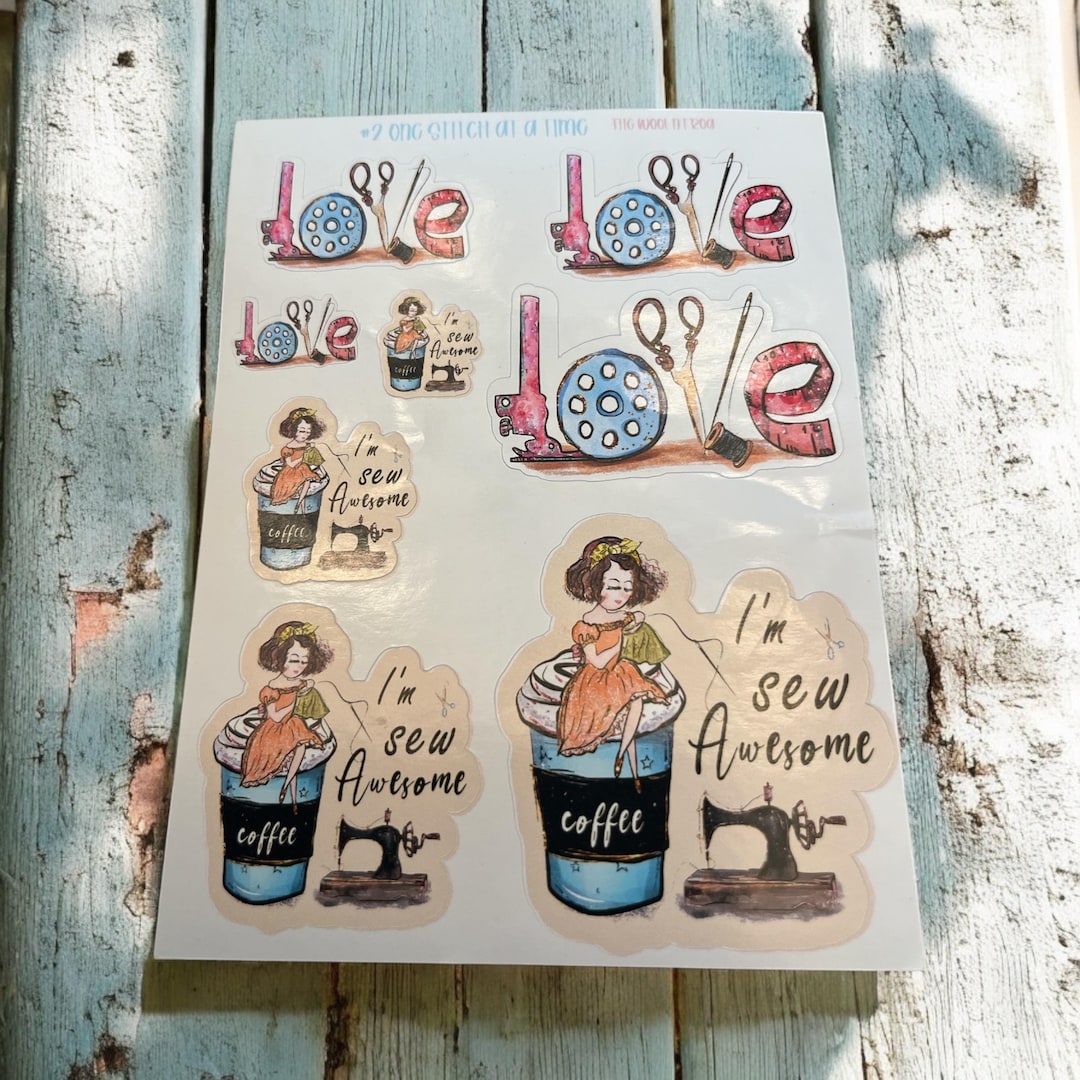 Sewing Stickers, Glossy Vintage Inspired Theme Stickers for Sewing ...