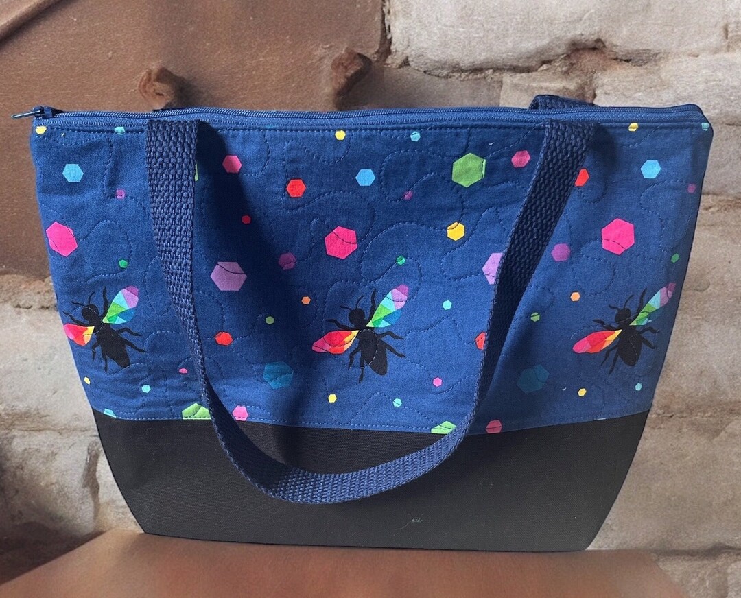 Extra Large Knitting Bag, Quilted Zipper Tote, Geometric Prism Colouful ...