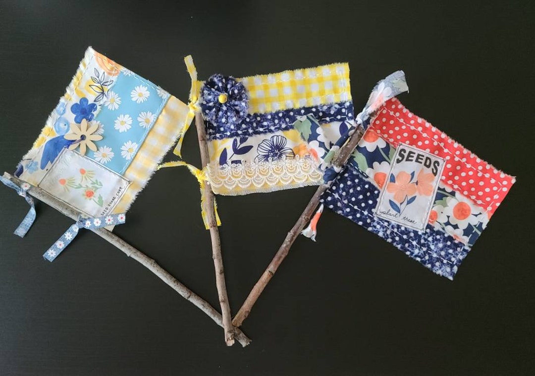 Spring Floral Flags, Mini Flag Decor, Spring Decor, Stick Fabric Flags ...