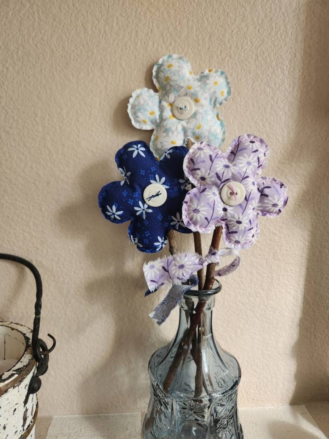 Spring Daisies, Flowers on A Stick, Fabric Stick Flowers, Spring Bowl ...