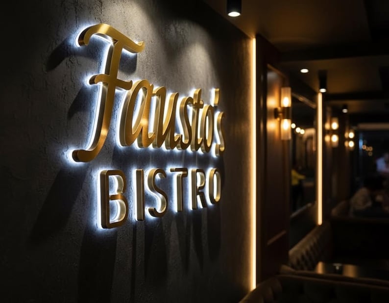 Custom LED Business Sign : Gold 3D Wall Letters , Bistro & Restaurant ...