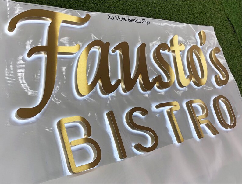 Custom LED Business Sign : Gold 3D Wall Letters , Bistro & Restaurant ...