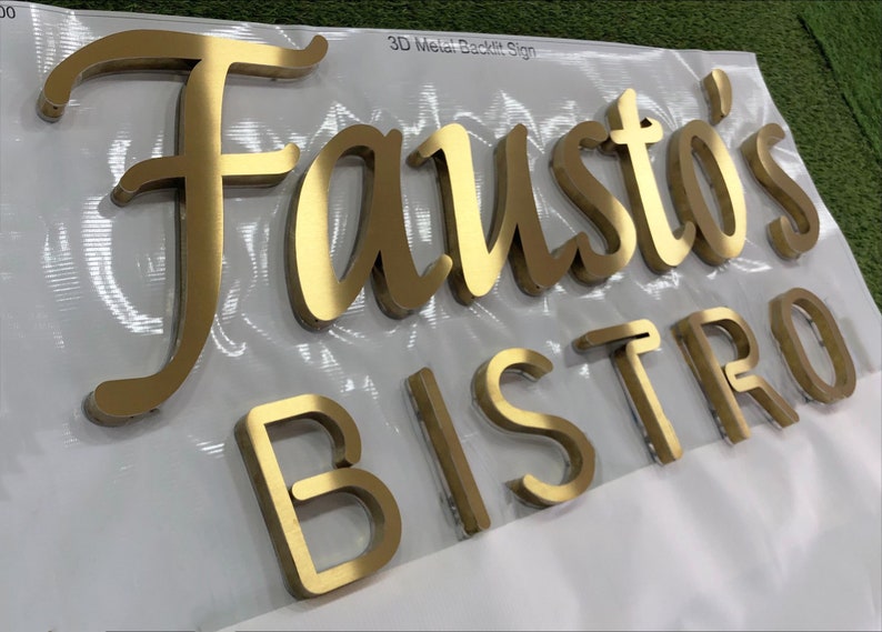 Custom LED Business Sign : Gold 3D Wall Letters , Bistro & Restaurant ...