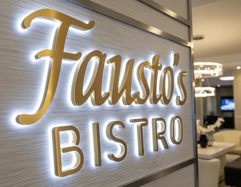 Custom LED Business Sign : Gold 3D Wall Letters , Bistro & Restaurant ...