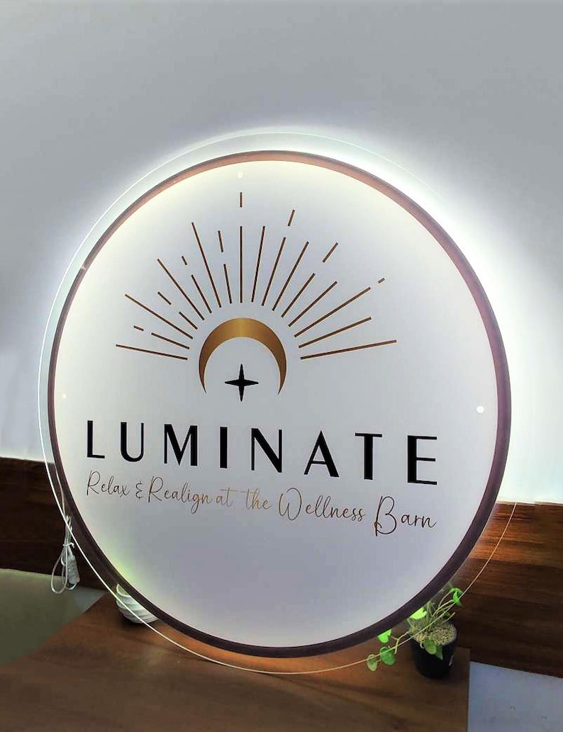 Round Acrylic Sign Custom : Backlit Business Sign, Neon Lights Mirror ...