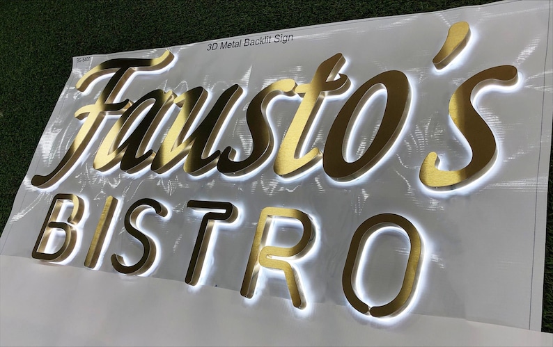Custom LED Business Sign : Gold 3D Wall Letters , Bistro & Restaurant ...