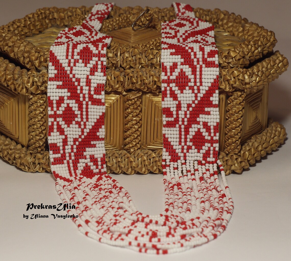 Ukrainian Seed Bead Gerdan Gift for Her Circular Gerdan Red | Etsy